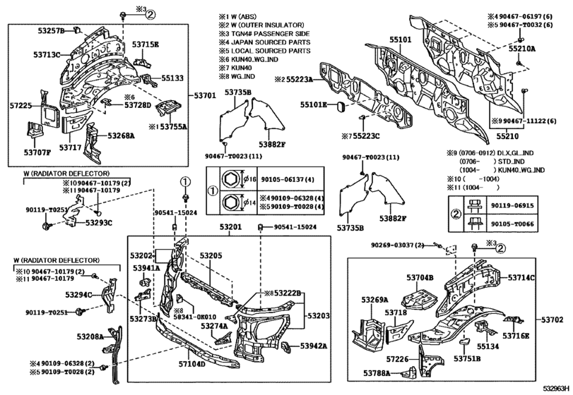 Front Fender Apron & Dash Panel для Toyota INNOVA/ KIJANG/ REVO/ UNSER ...