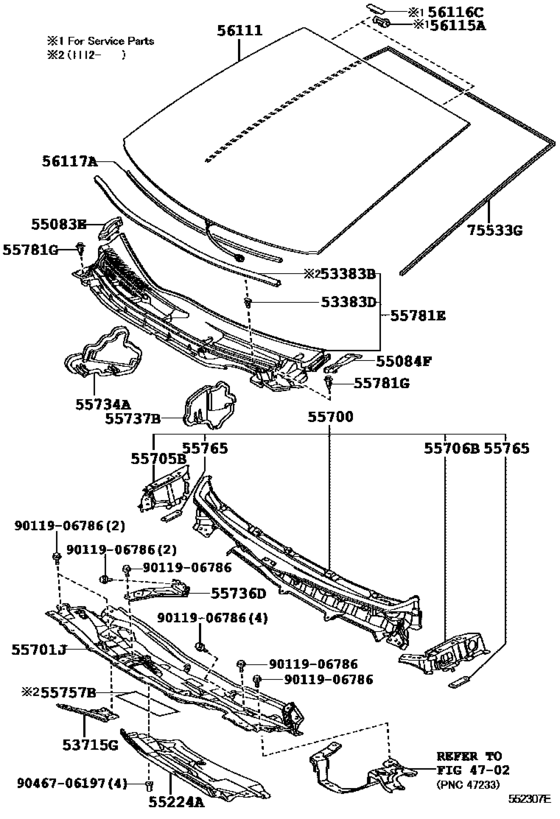 Cowl Panel & Windshield Glass for 2009 - 2015 Toyota PRIUS ZVW30 | U.S ...