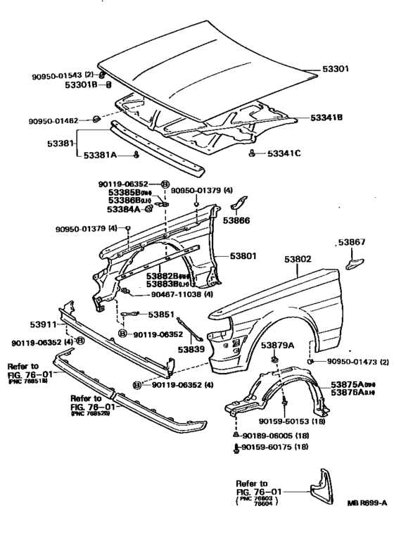 Hood & Front Fender for 1988 - 1992 Toyota CRESSIDA/ CRESSIDA WAGON ...