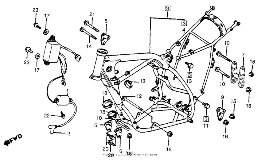 Frame + ignition coil 83 for 1983 Honda CR480 | USA sales region ...