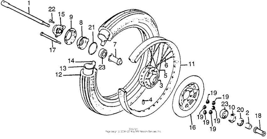 Front wheel + disc for 1976 Honda CB750 | USA sales region, , 13591313 ...