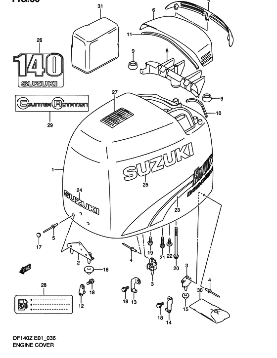 Engine cover for 2002 Suzuki DF140 | sales region, Shadow Black ...