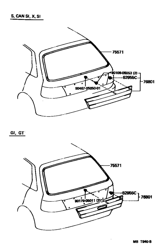 Rear Moulding for 1989 - 1996 Toyota STARLET EP82 | Japan sales region ...