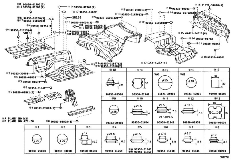 Floor Pan & Lower Back Panel for 2000 - 2004 Toyota MARK 2 JZX110 ...
