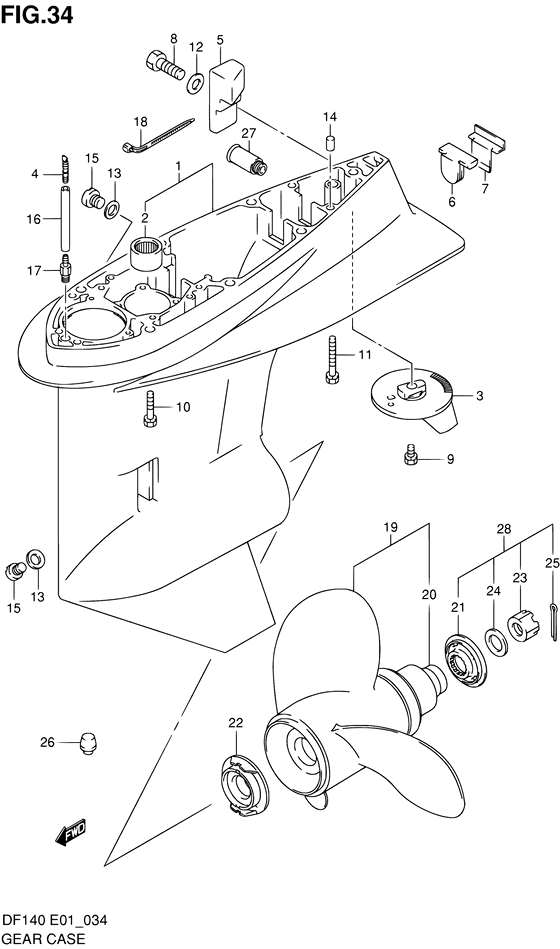 Gear case for 2002 Suzuki DF140 | General Export No.1 (P01) sales ...