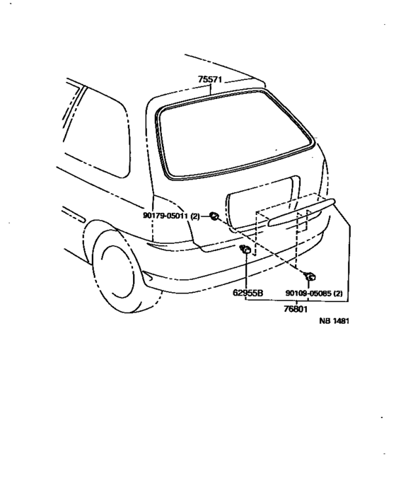 Rear Moulding for 1996 - 1999 Toyota STARLET NP90 | Japan sales region ...