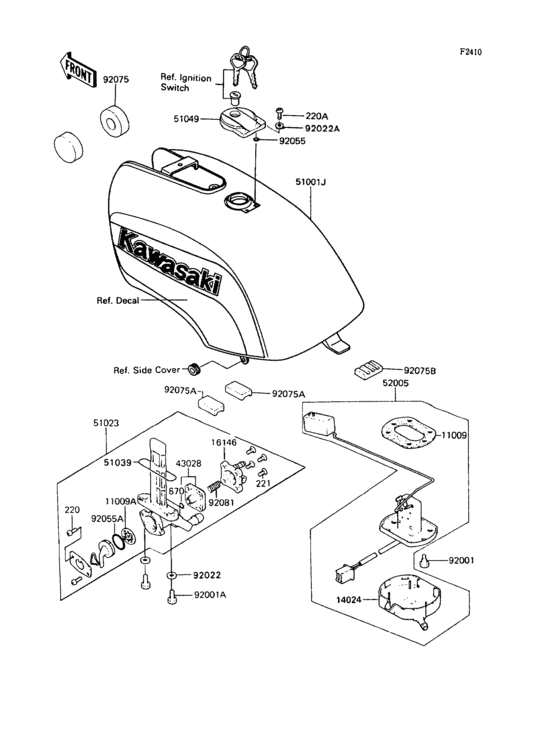 Fuel tank(1/2) for 1994 Kawasaki ZX400 | Europe sales region ...