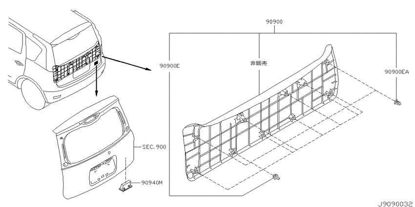 Back door trimming for 2007 - 2012 Nissan NOTE E11 | Japan sales region ...