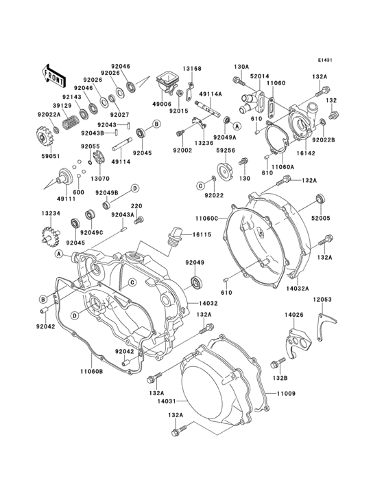 Engine cover(1/2) for 1992 Kawasaki KX250/ KX252 | Europe sales region ...