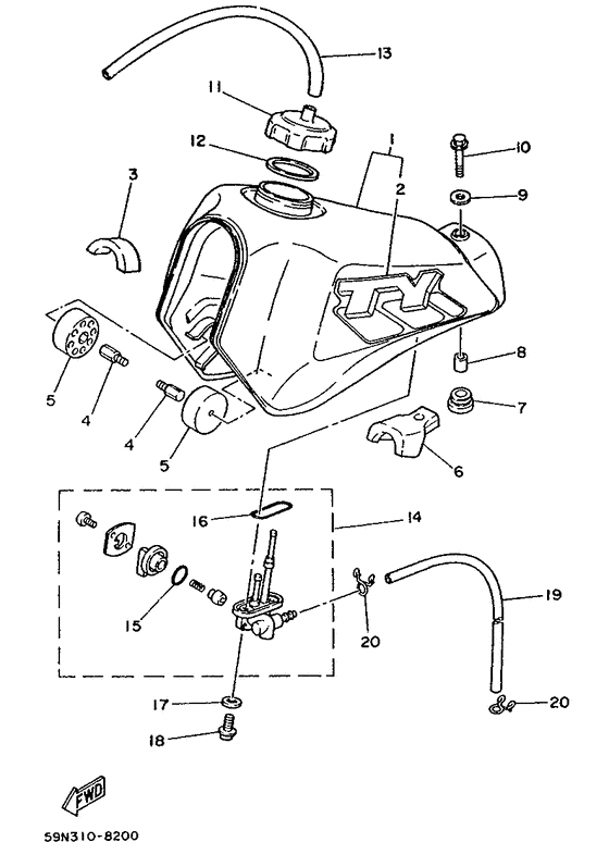 Fuel tank for 1988 Yamaha TY250 | England (999) sales region, White (WW ...