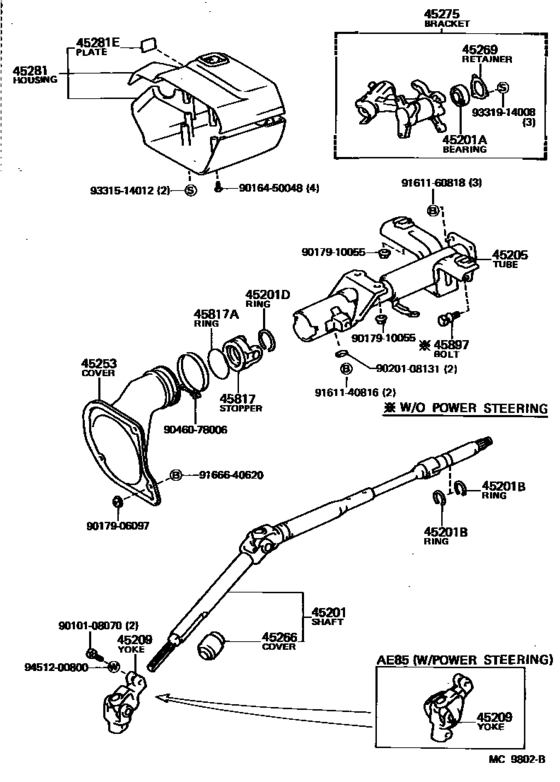Steering Column & Shaft for 1983 - 1987 Toyota SPRINTER/ CARIB/ TRUENO ...