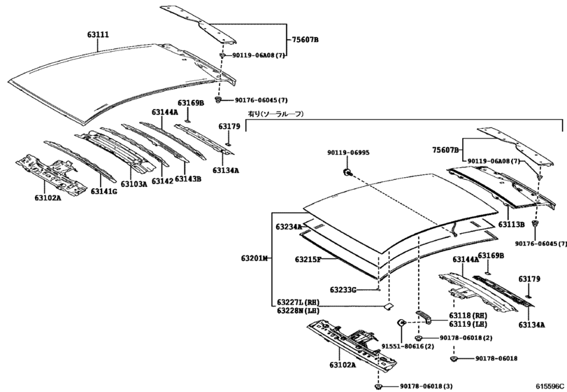 Roof Panel & Back Window Glass for 2016 - 2018 Toyota PRIUS ZVW52 ...