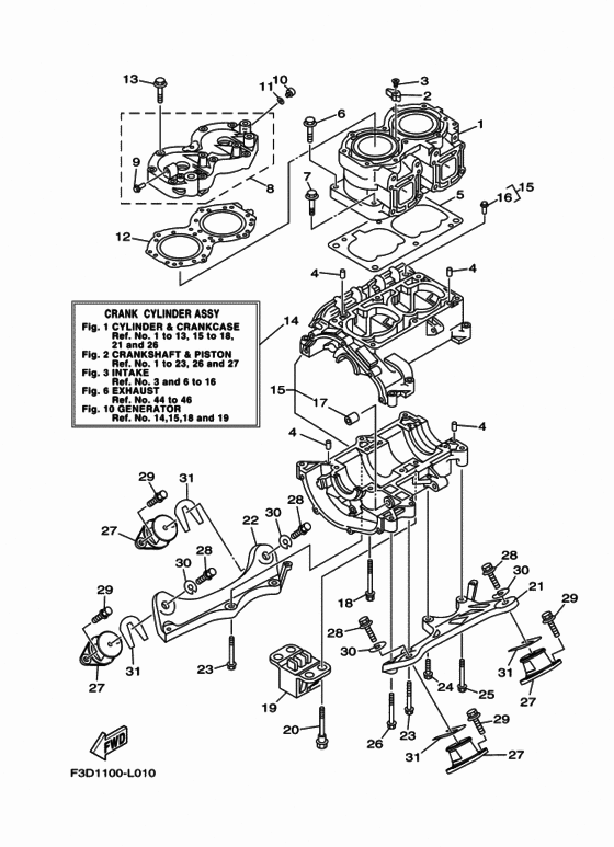 Cylinder & crankcase for 2012 Yamaha VX700 | Europe (010) sales region ...