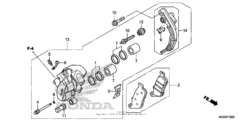 Front brake caliper (1) для Honda NC700, год: 2013. OEM запчасти ...