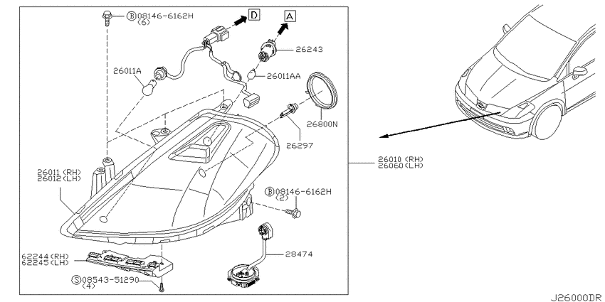 Head lamp for 2008 - 2012 Nissan TIIDA/TIIDA LATIO SC11 | Japan sales ...