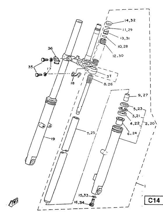 Front fork for 1987 Yamaha SR125 | Spain (999) sales region, Yamaha ...