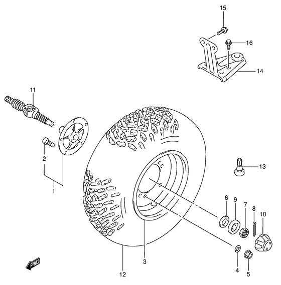 Left rear wheel for 1999 Suzuki LT-F300F LT-F300F (KingQuad 300) | US ...