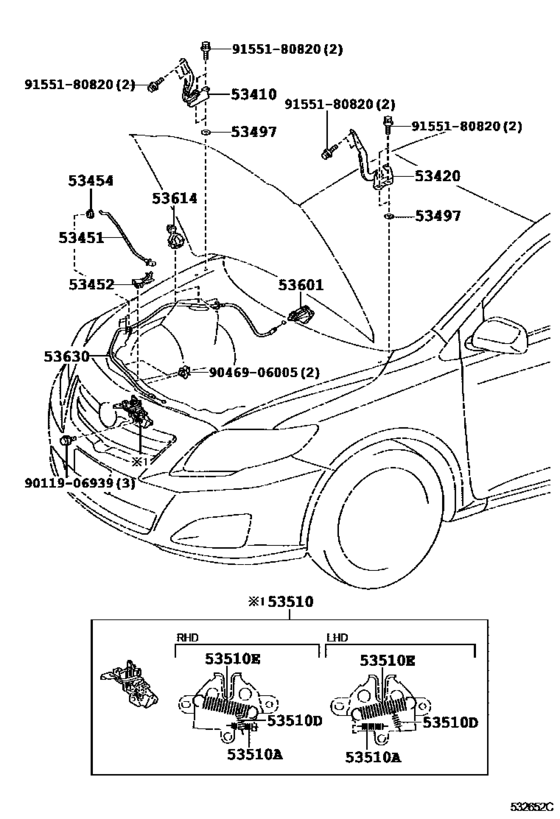 Hood Lock & Hinge for 2007 - 2013 Toyota COROLLA NZE141 | General sales ...