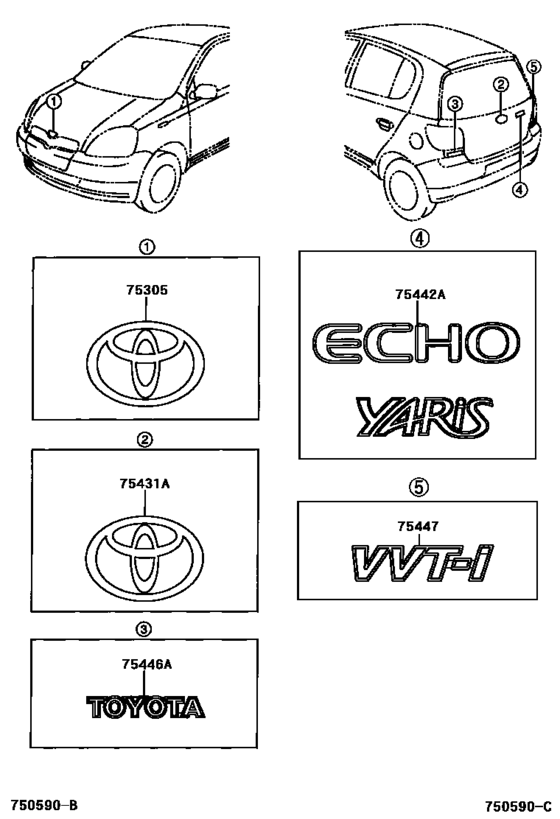 Emblem & Name Plate (Exterior & Interior) for 2001 - 2005 Toyota YARIS ...