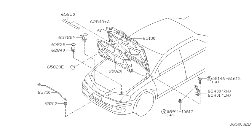 Hood panel, hinge & fitting for 2003 - 2012 Nissan BLUEBIRD SYLPHY G10 ...