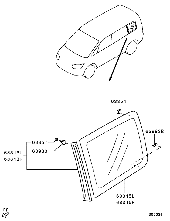 Qtr window glass & moulding for 2009 Mitsubishi DELICA D:5 CV5W | Japan ...