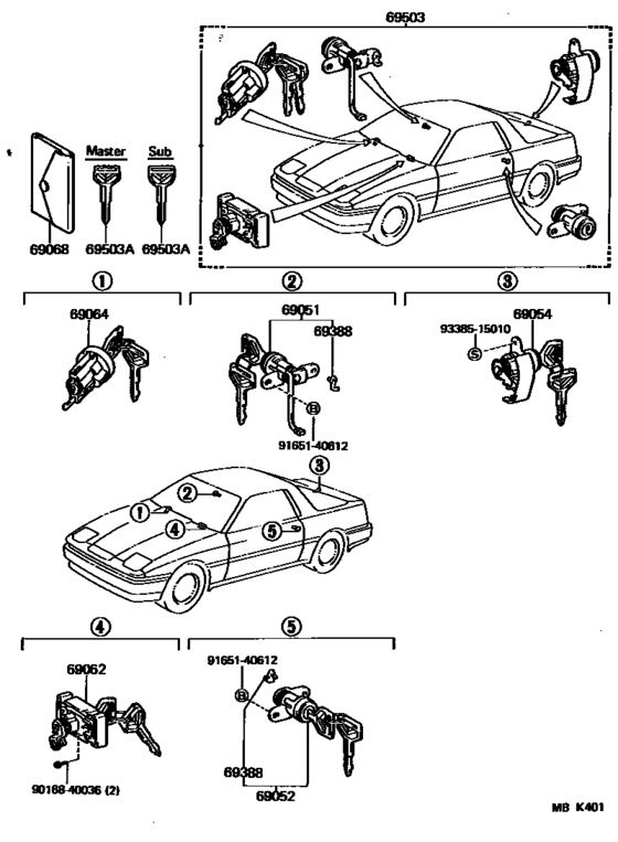 Lock Cylinder Set for 1986 - 1988 Toyota SUPRA GA70 | Japan sales ...