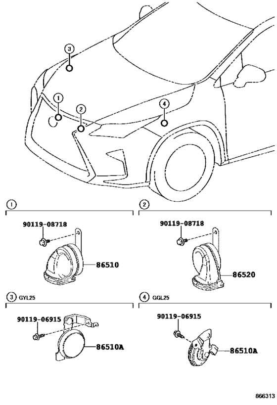Horn for 2015 - 2018 Toyota LEXUS RX GGL25 | U.S.A. sales region ...