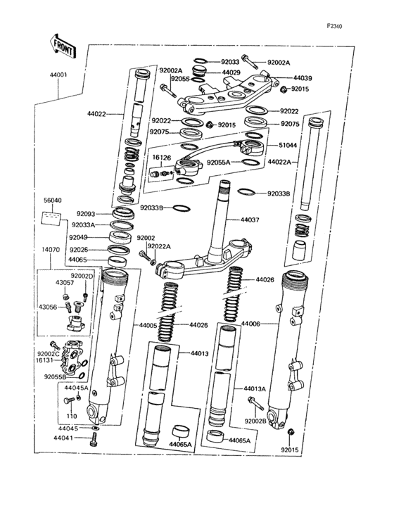 Front fork(1/2) for 1994 Kawasaki ZX400 | Europe sales region ...