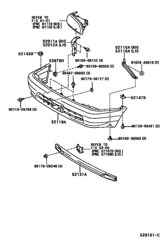 Front Bumper & Bumper Stay for 1995 - 2000 Toyota SPRINTER/ CARIB ...