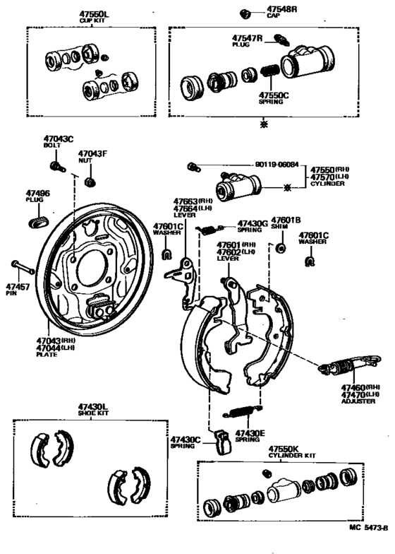 Rear Drum Brake Wheel Cylinder & Backing Plate for 1982 - 1984 Toyota ...
