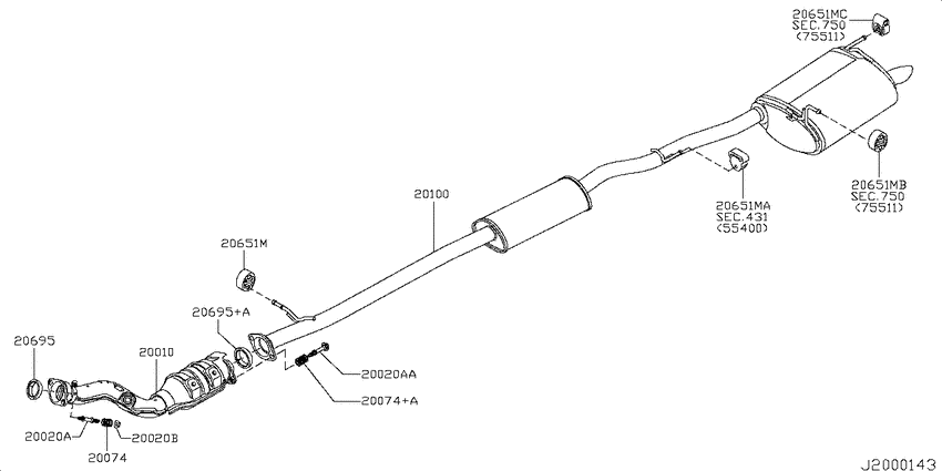 Exhaust tube & muffler for 2007 - 2012 Nissan X-TRAIL T31 | Japan sales region, , 7916206-624091